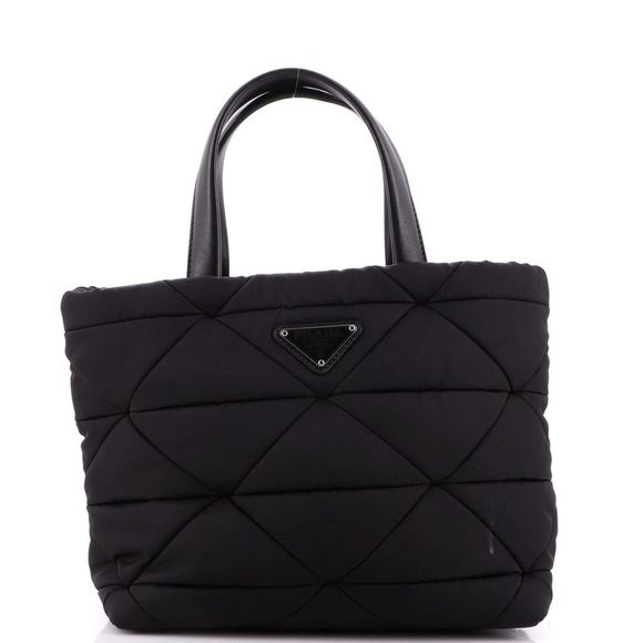 Prada | Bags | Prada Padded Tote Bag Quilted Renylon With Leather Small ...